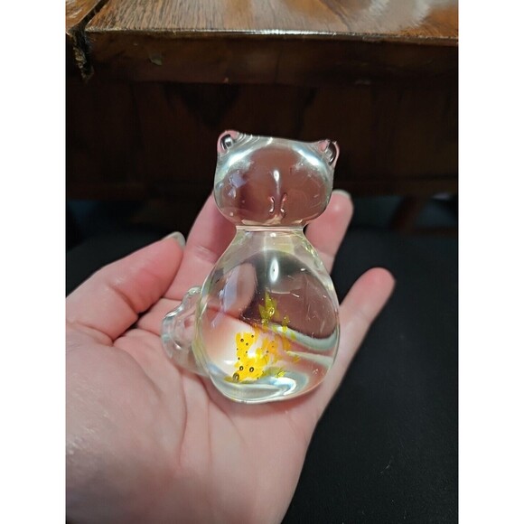 Accents | Vtg Glass Cat Paperweight With Gold Accents On Tummy | Poshmark